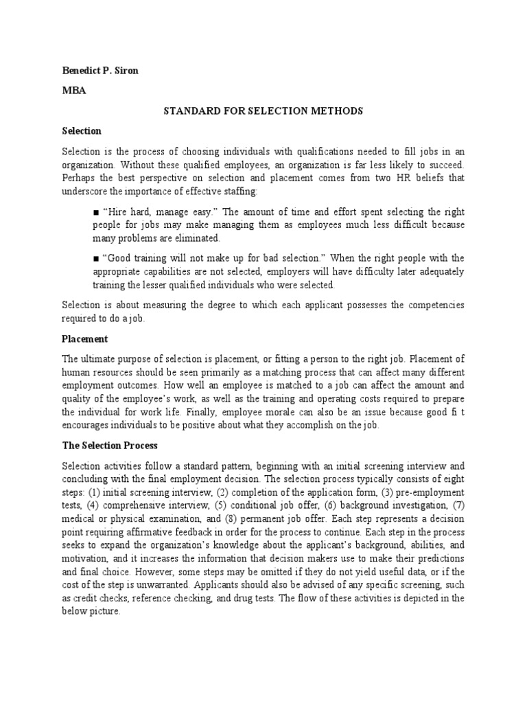 Standard Selection Methods Overview | PDF | Validity (Statistics ...