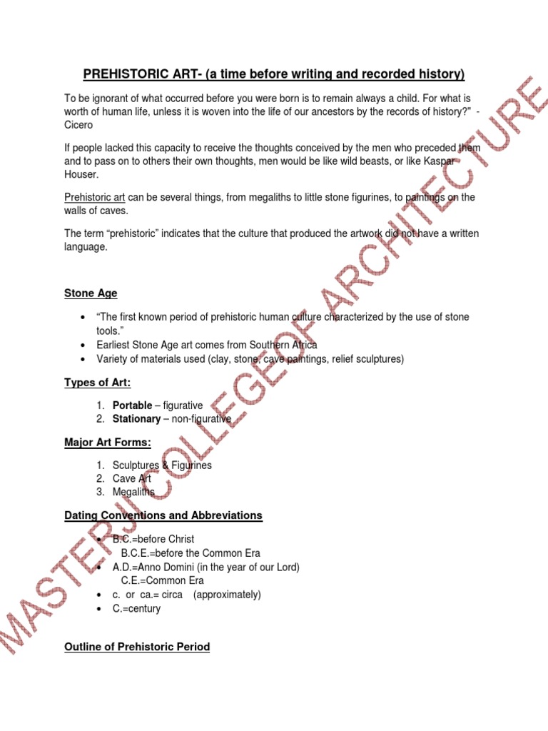 PREHISTORIC ART - (A Time Before Writing and Recorded History) | PDF ...