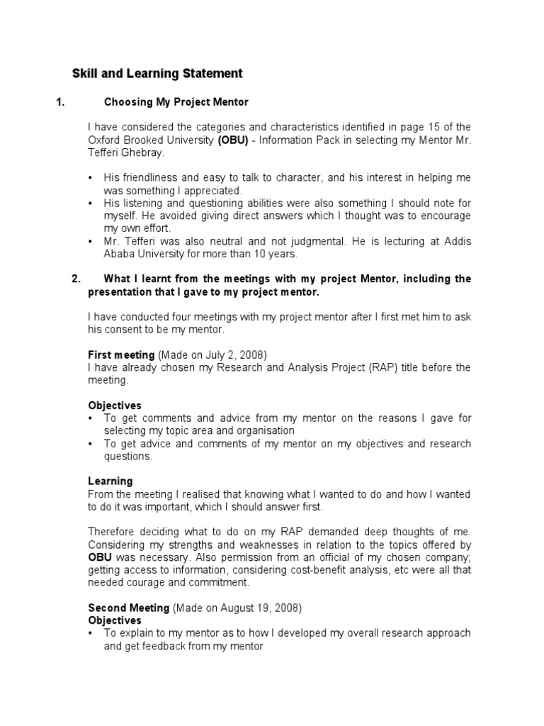 Skills and Learning Reflection Report | PDF | Mentorship | Information
