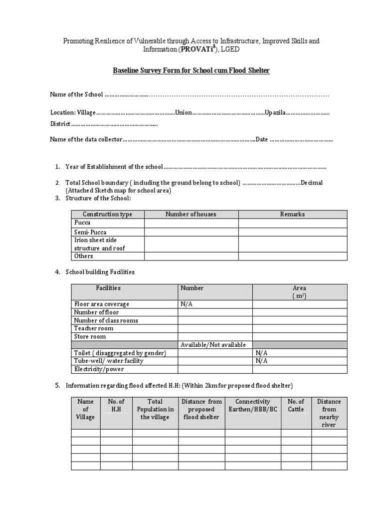 Survey Form For Flood Shelter | PDF | Nature