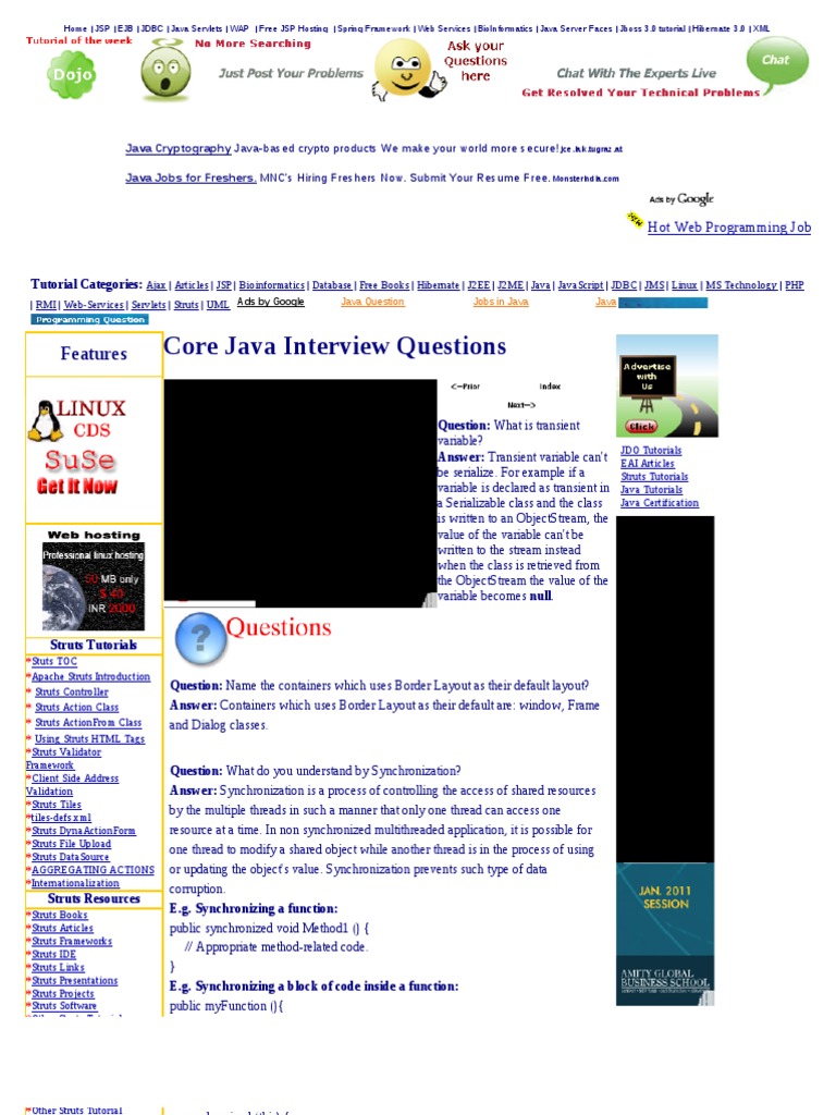 Core Java Interview Questions Features Pdf Class Computer Programming Method Computer