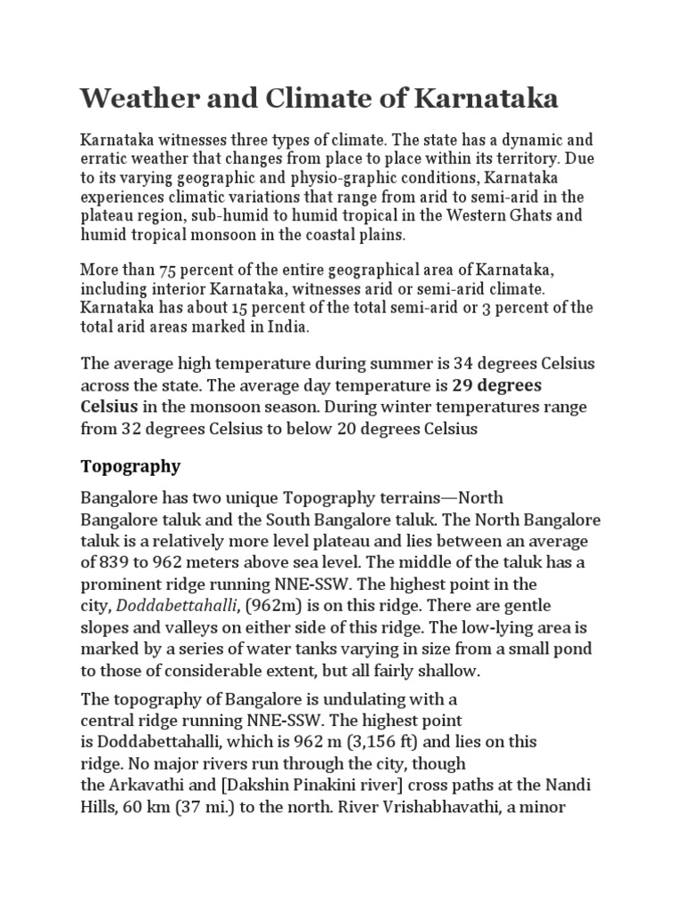 Weather and Climate of Karnataka | PDF | Bangalore | Climate