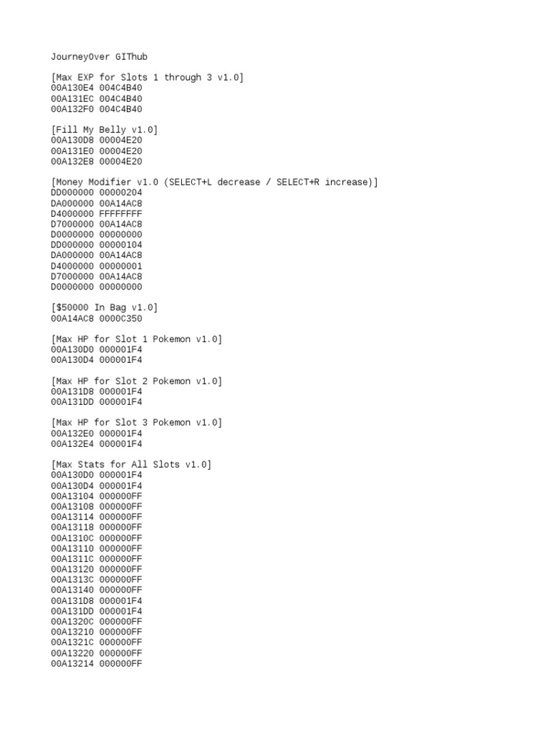 Collection Of Pokemon Hacking Codes For Modifying Stats Hp And Bag