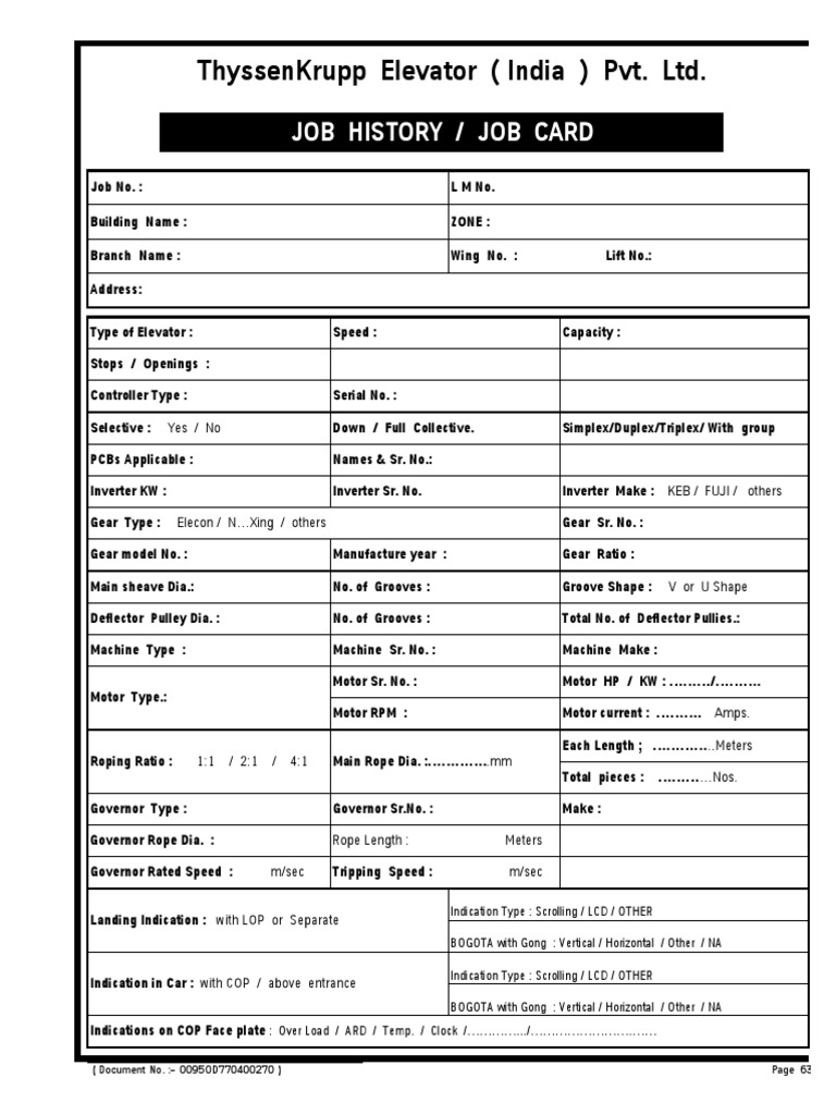 ThyssenKrupp Elevator Service History and Specifications for a Building ...