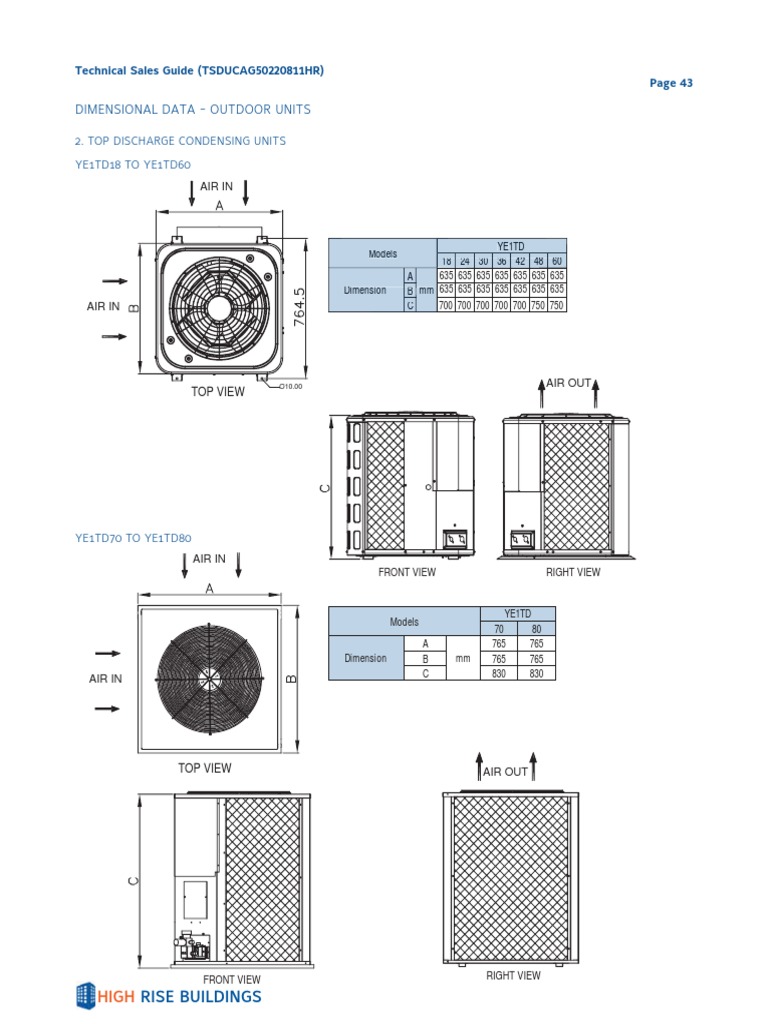 Dimensional Data - Outdoor Units: 2. Top Discharge Condensing Units ...