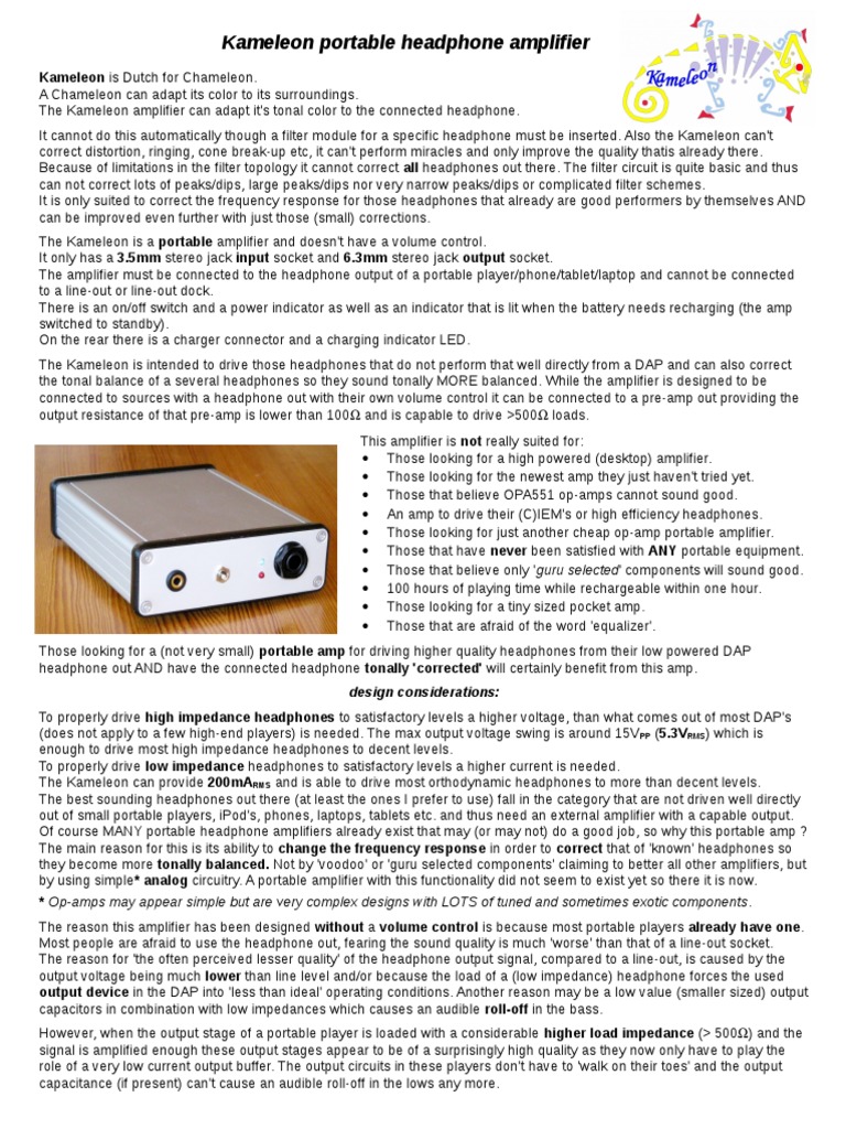 Kameleon Portable Headphone Amplifier | PDF | Equalization (Audio ... Kameleon Portable Headphone Amplifier | PDF | Equalization (Audio ...