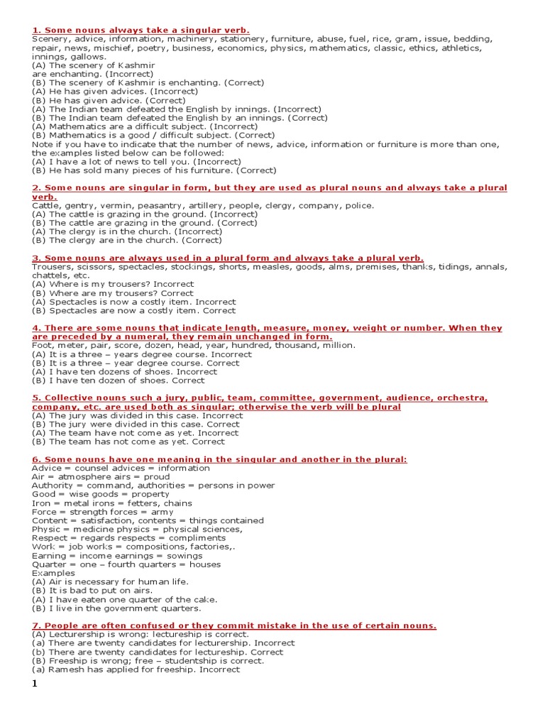 Error Rules (Noun, Pronoun, Adjectives) | PDF | Grammatical Number ...