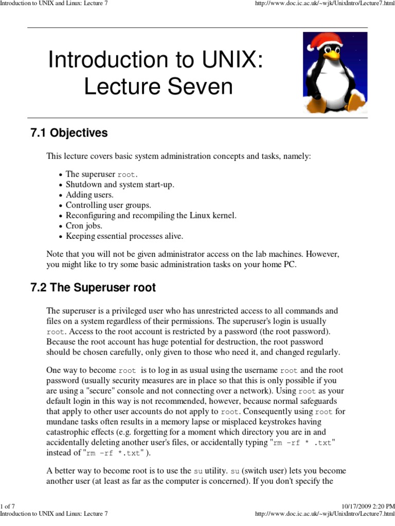 Introduction To UNIX and Linux - Lecture Seven | Download Free PDF | Superuser | Utility Software