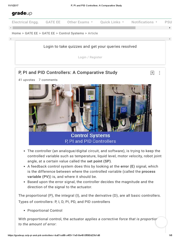 P, PI and PID Controllers - A Comparative Study | PDF | Control Theory | Control System