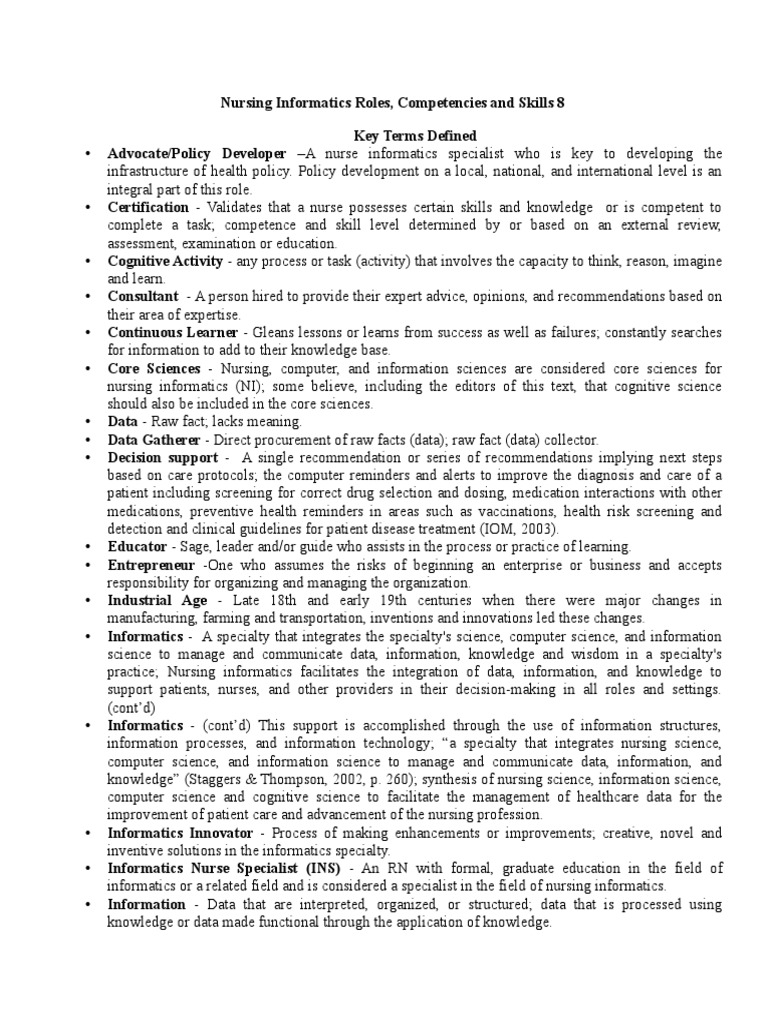 Nursing Informatics Roles and Skills | PDF | Health Informatics | Nursing