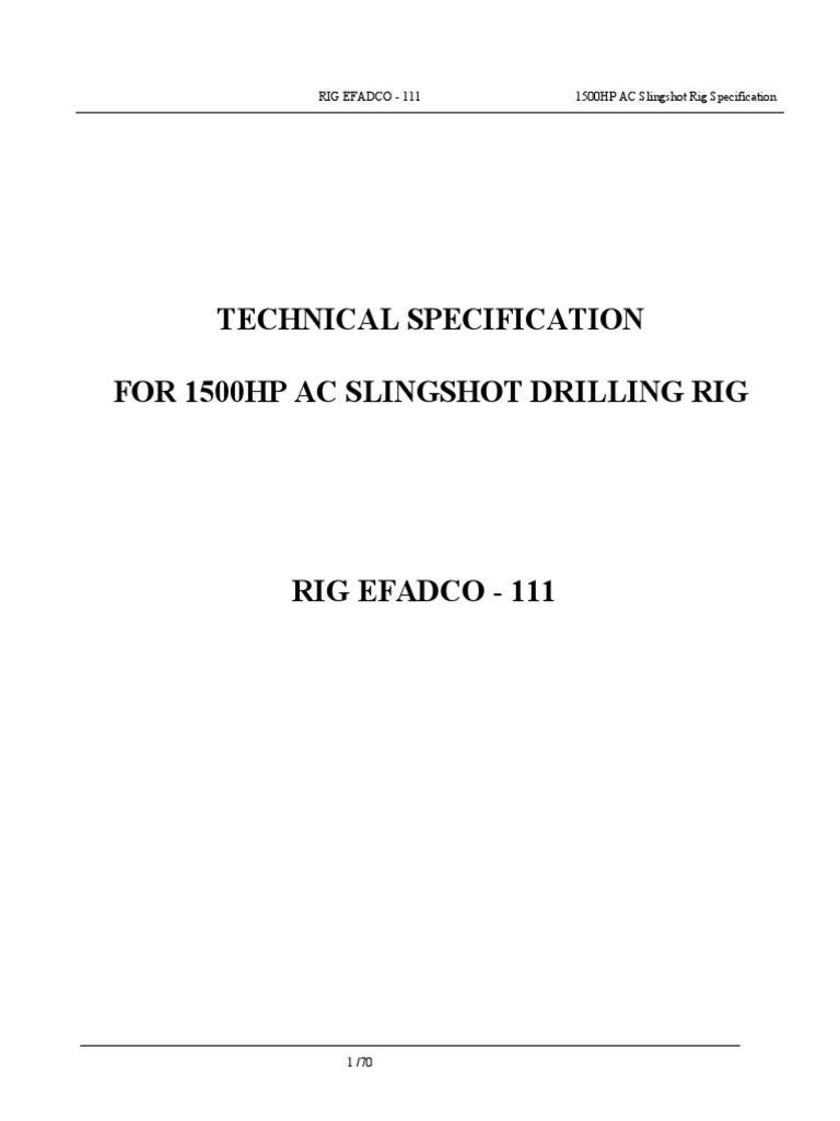 Specifications of Rig EFADCO | PDF | Electric Motor | Drilling Rig