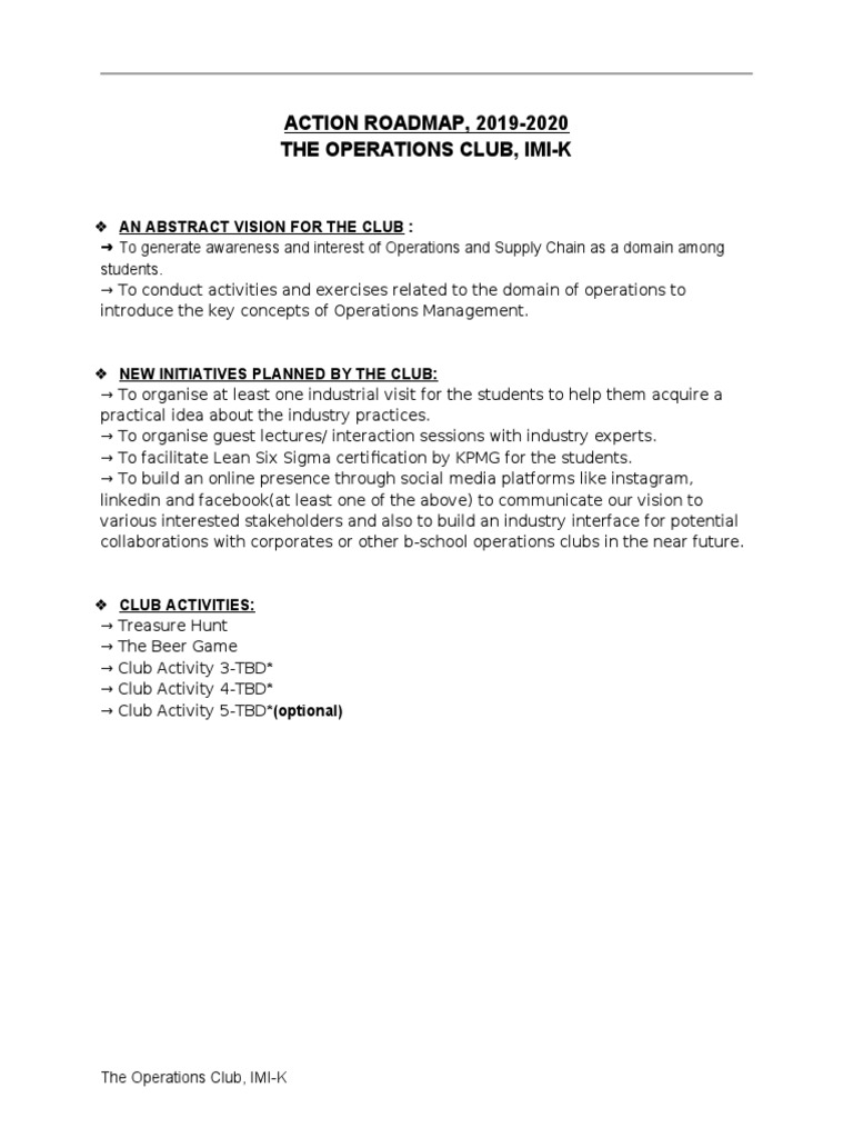 Action Road Map, Imi-K, 2019-2020 | PDF