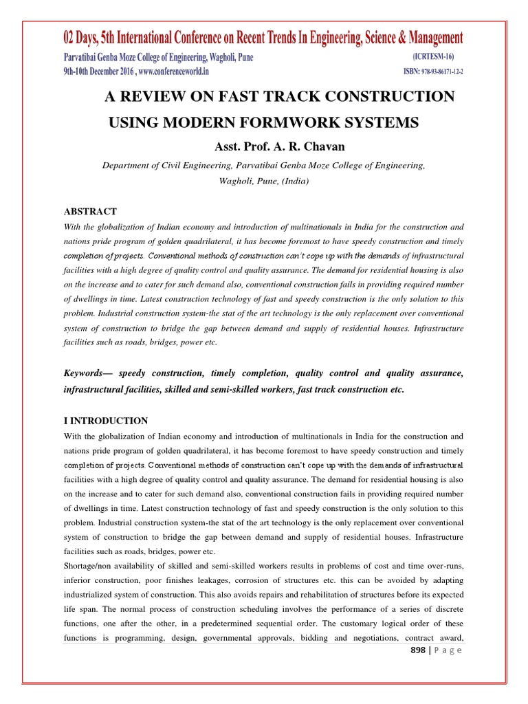 An Analysis of Fast Track Construction Using Modern Formwork Systems ...