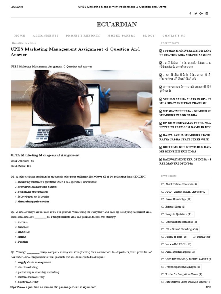 COURSE HERO UPES Marketing Management Assignment - 2 Question and Answer PDF | PDF | Sales ...