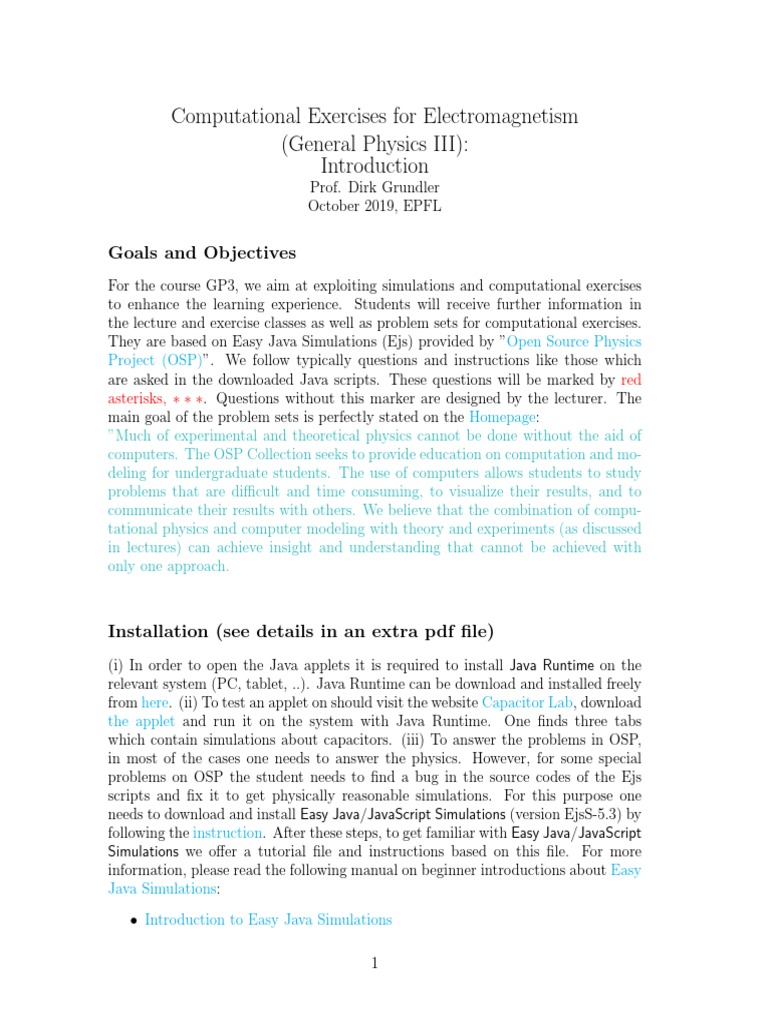 Computational Exercises For Electromagnetism General Physics Iii Pdf Java Programming