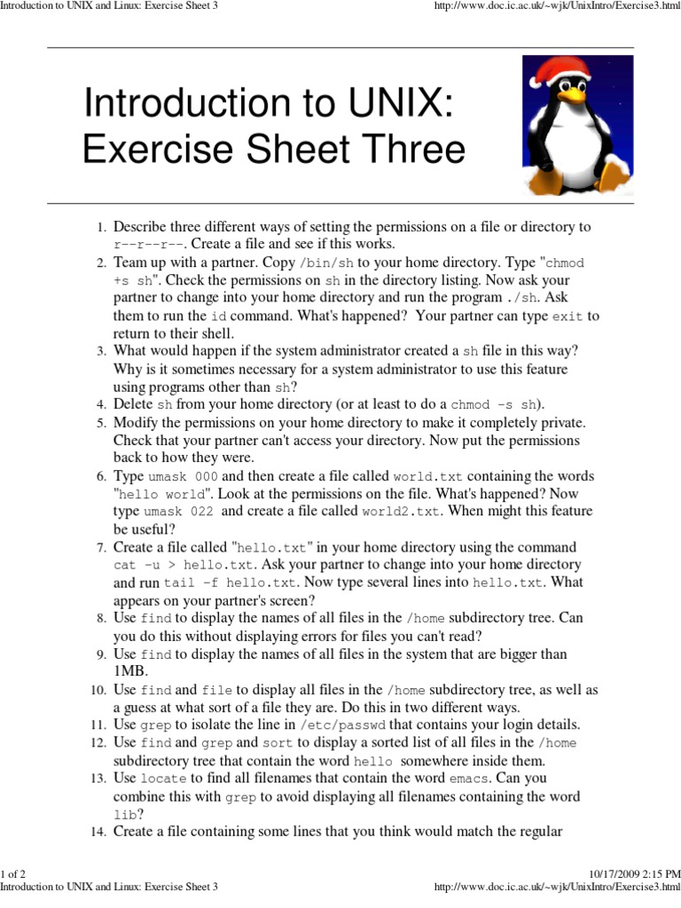 Introduction To UNIX and Linux - Lecture Three - Exercise | PDF ...