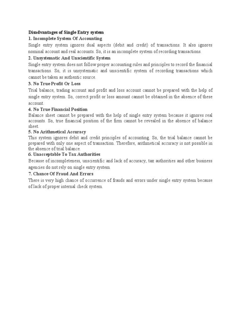 Disadvantages of Single Entry System | PDF