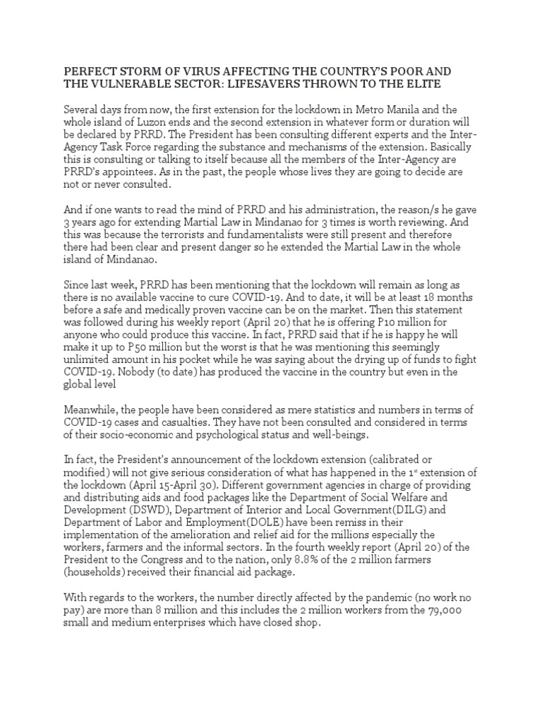 Perfect Storm of Virus Affecting The Country | PDF | Government