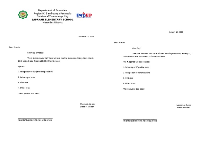 Letter For PTA Meeting | PDF