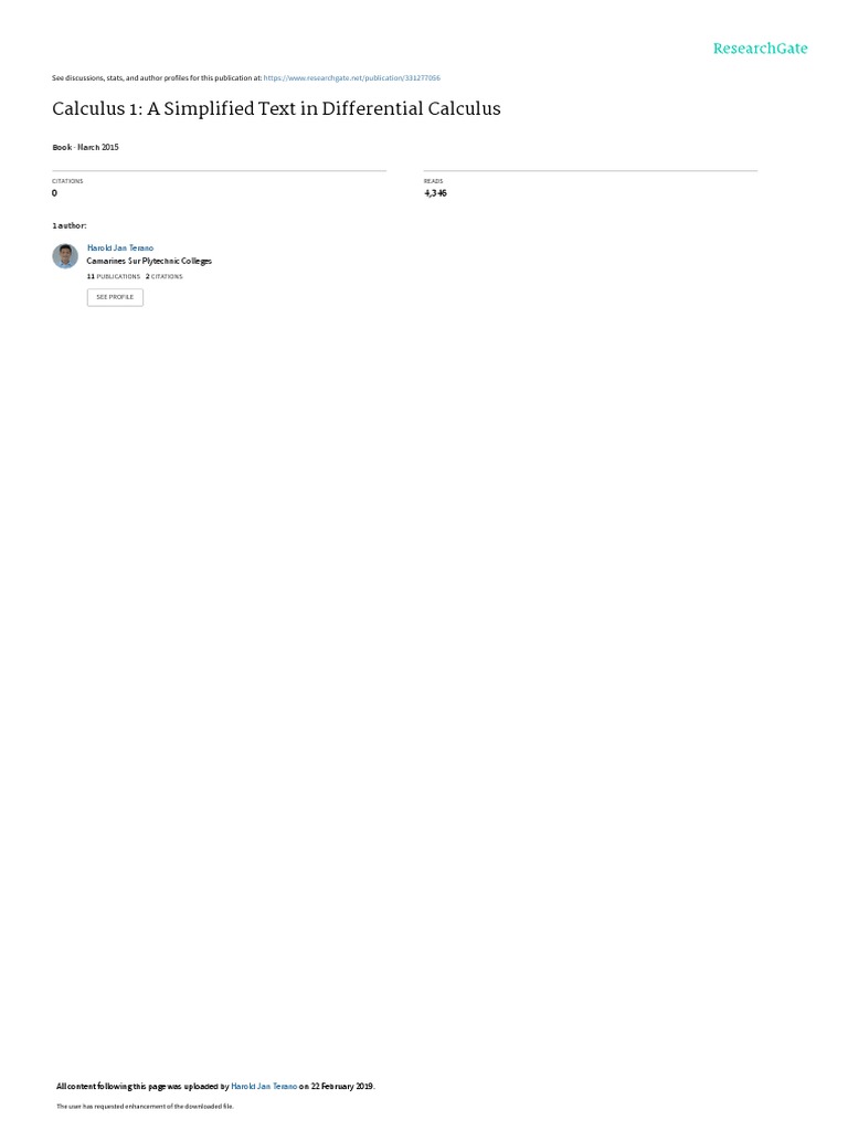 Calculus 1 A Simplified Text in Differential Calcu PDF | Download Free ...