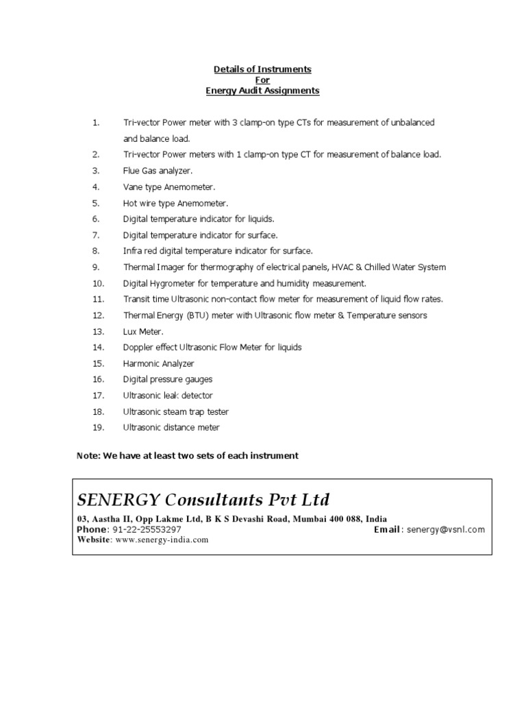 Energy Audit Instruments Overview | PDF