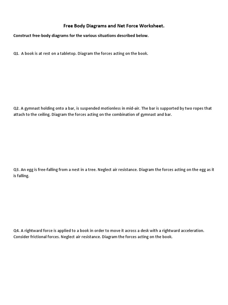 Free Body Diagrams and Net Force Worksheet | PDF