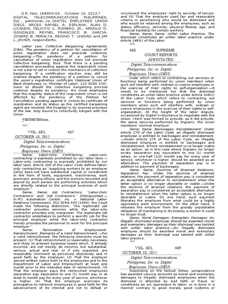 Digital Telecommunications Philippines, Inc. vs. Digitel Employees ...