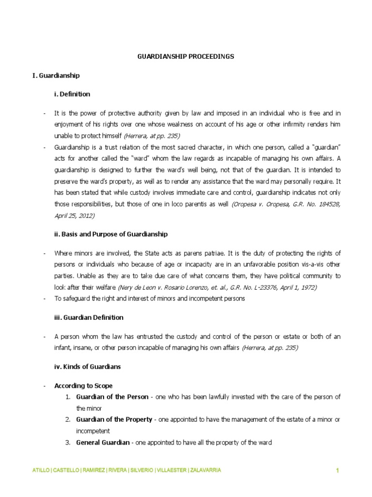 (Herrera, at Pp. 235) : Guardianship Proceedings I. Guardianship I ...