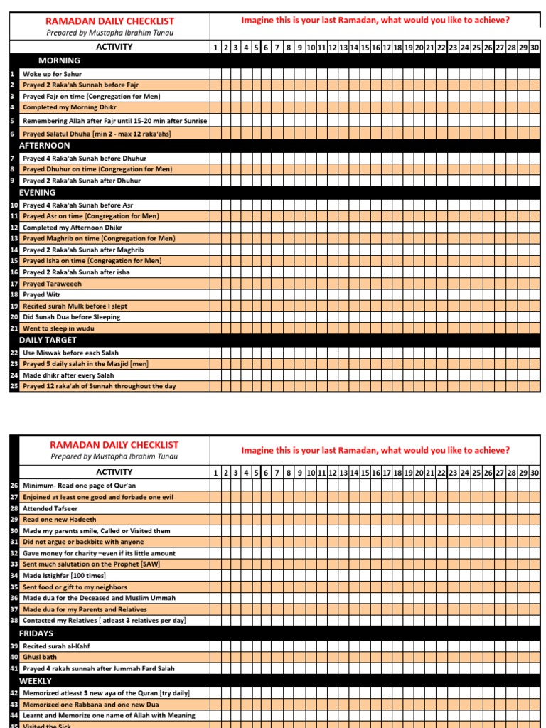Ramadan Daily Ibadah Checklist | PDF | Semitic Words And Phrases ...