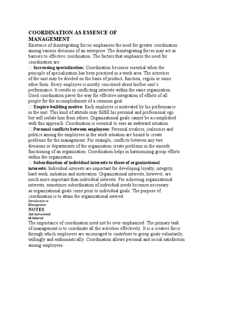 Coordination As Essence of Management | PDF