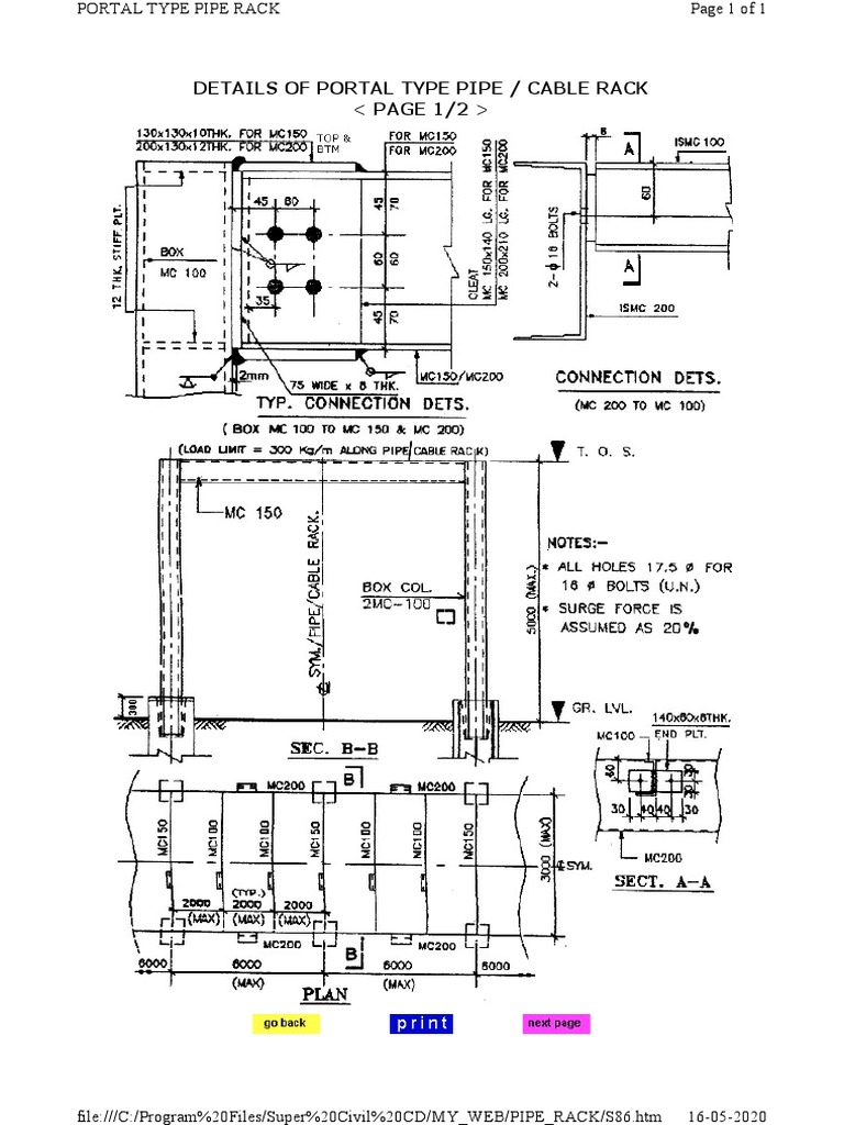 Portal Type Pipe/Cable Rack Details | PDF