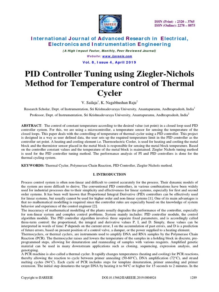 PID Controller Tuning Using Ziegler-Nichols Method For Temperature Control of Thermal Cycler ...
