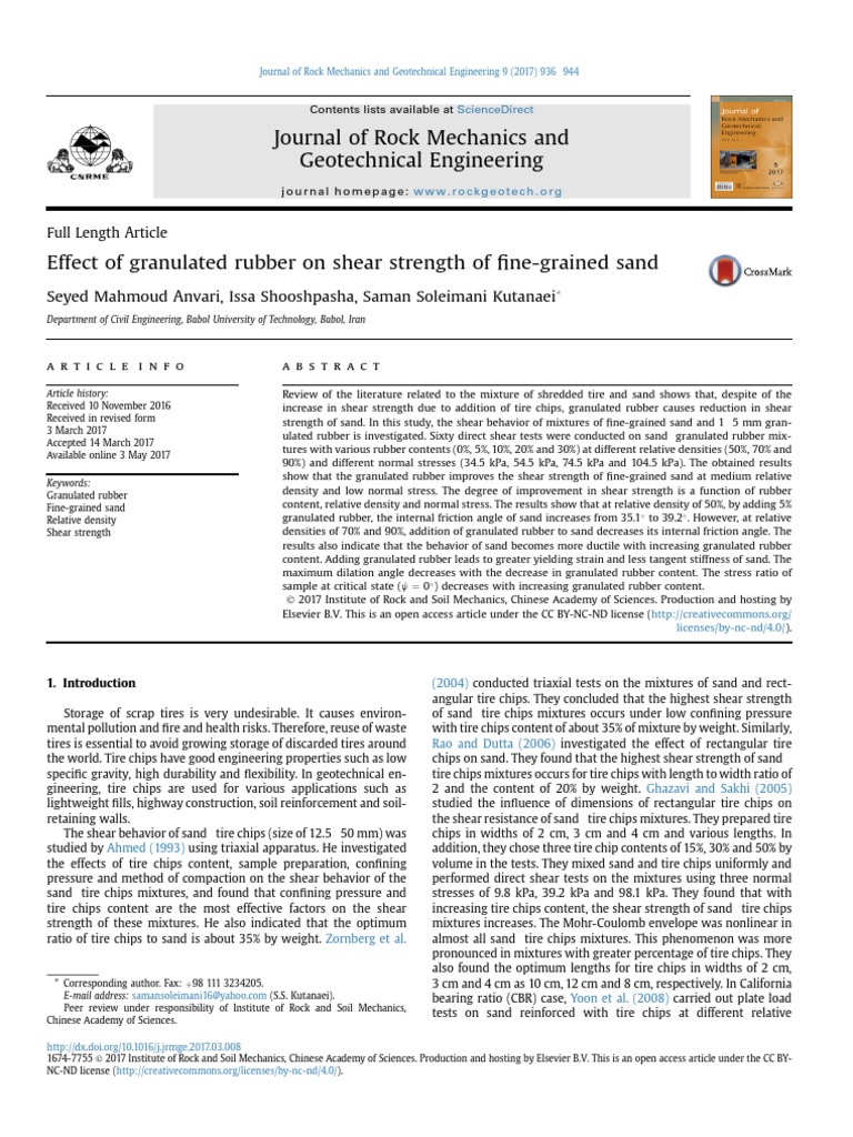 Effect of Granulated Rubber On Shear ST - 2017 - Journal of Rock ...
