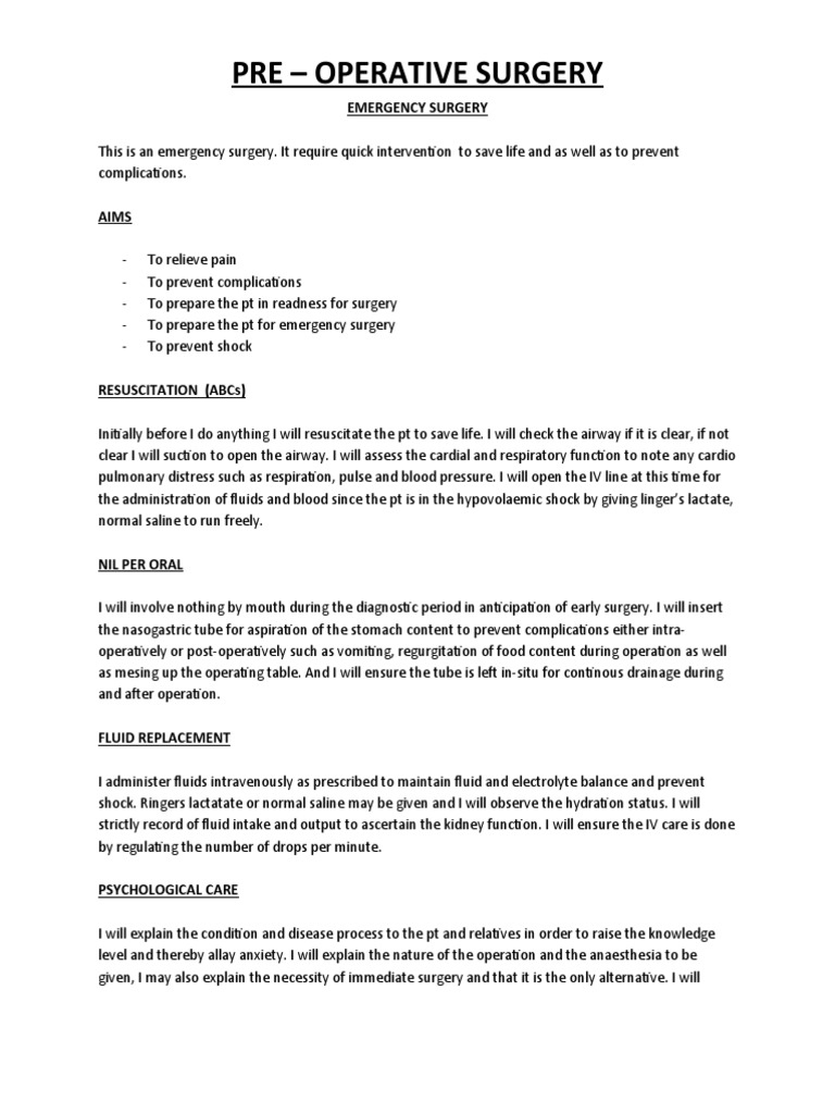 Pre - Operative Surgery | PDF | Shock (Circulatory) | Surgery