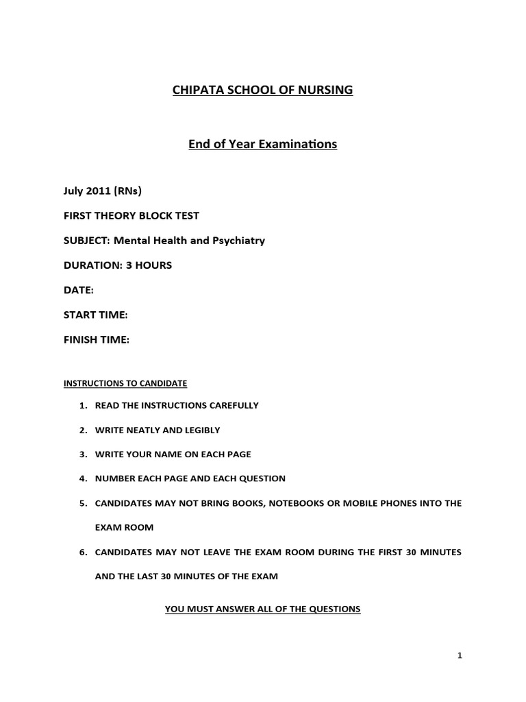 Mental Health-With Answer Guide | PDF | Mental Disorder | Anxiety Disorder