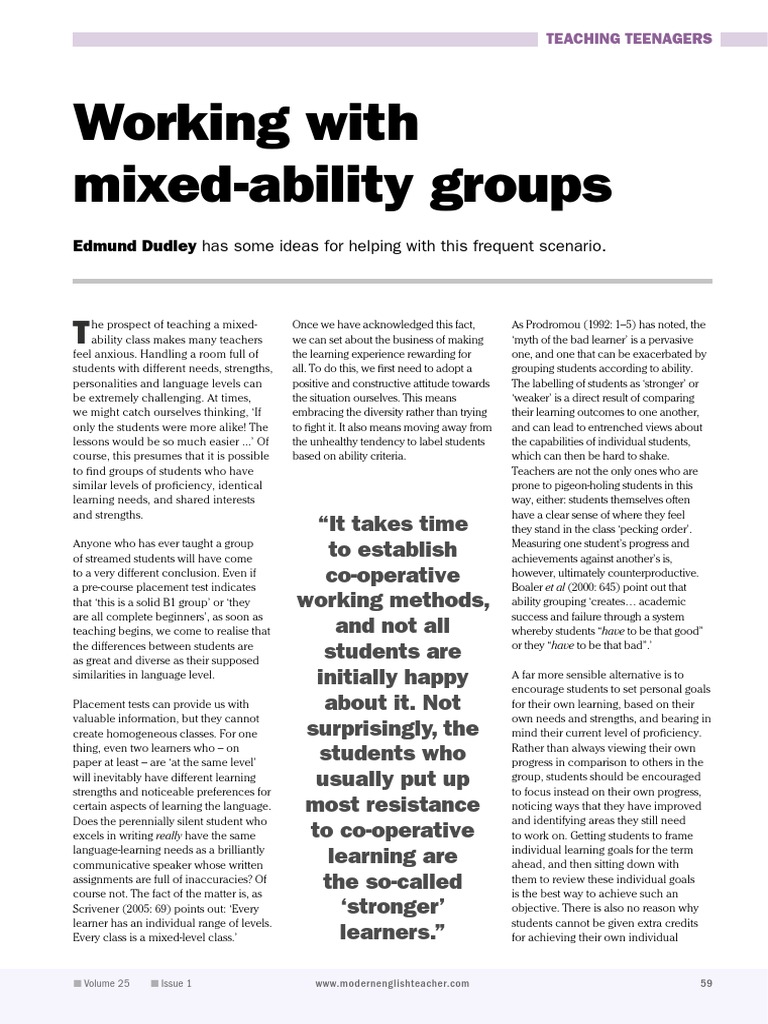 TEACHING TEENAGERS WITH MIXED-ABILITY GROUPS | PDF | Motivation ...