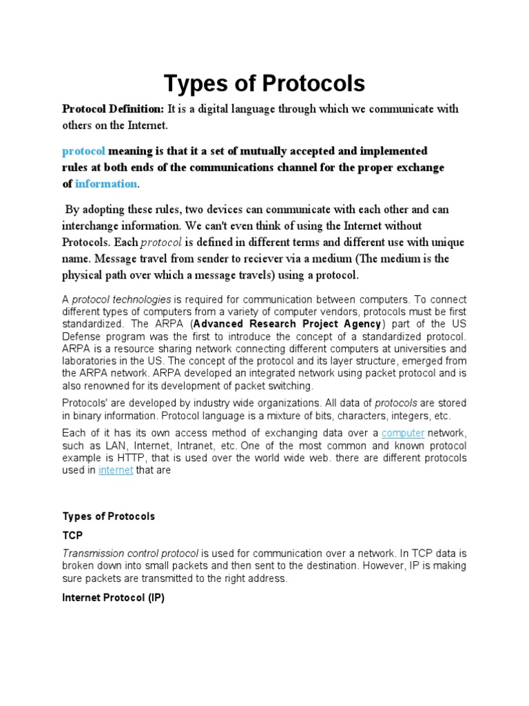 Types of Protocols: Protocol Definition: It Is A Digital Language ...