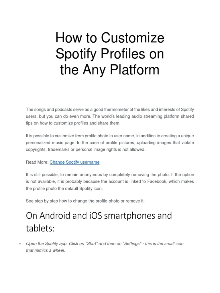 How To Customize Spotify Profiles On The Any Platform | PDF | Spotify | Ios