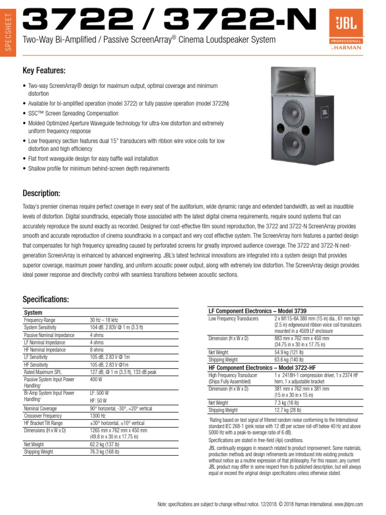 Two-Way Bi-Amplified / Passive Screenarray Cinema Loudspeaker System ...