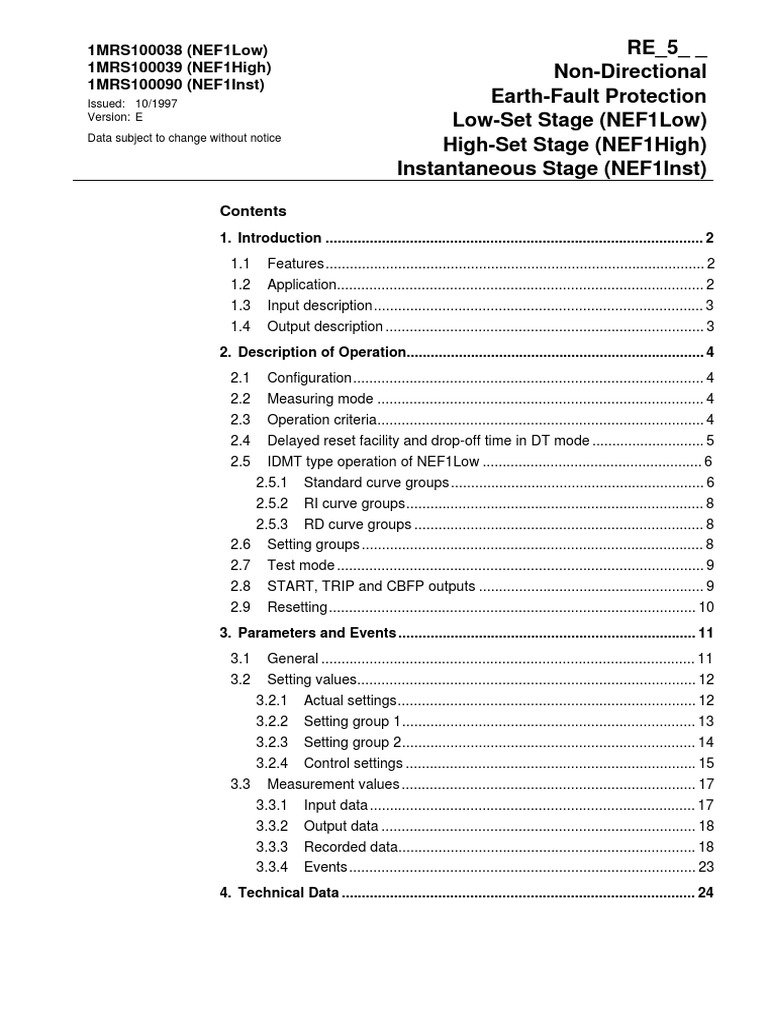 RE - 5 - Non-Directional Earth-Fault Protection Low-Set Stage (NEF1Low ...