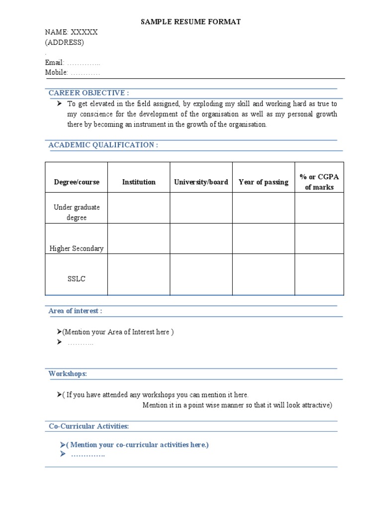 Career Objective:: Sample Resume Format | PDF