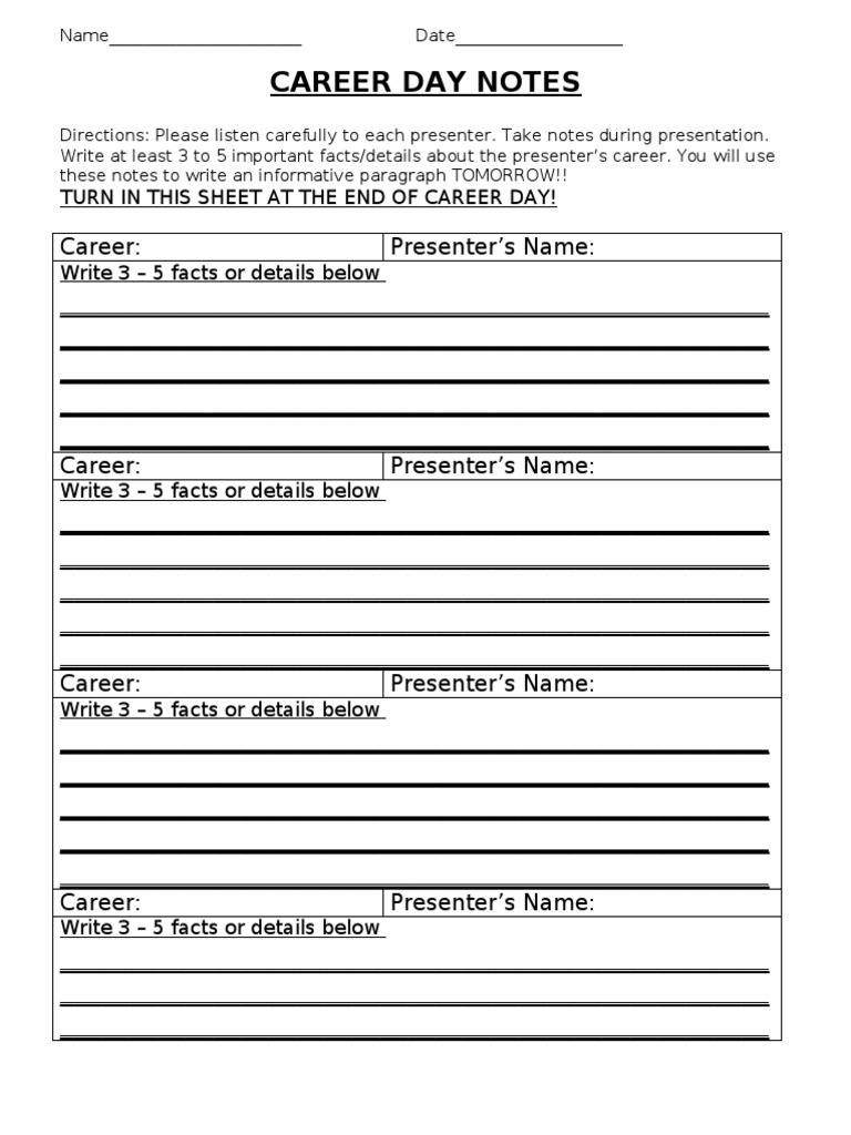 Career Day Notes Template | PDF | Career & Growth