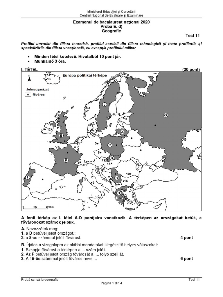 Bac 2020 E D Geografie Test.11 Lb.-Maghiara | PDF