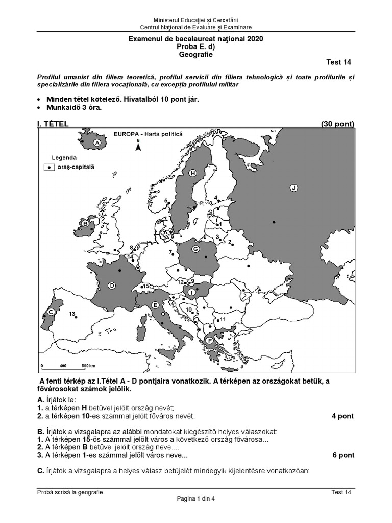 Bac 2020 E D Geografie Test.14 Lb.-Maghiara | PDF