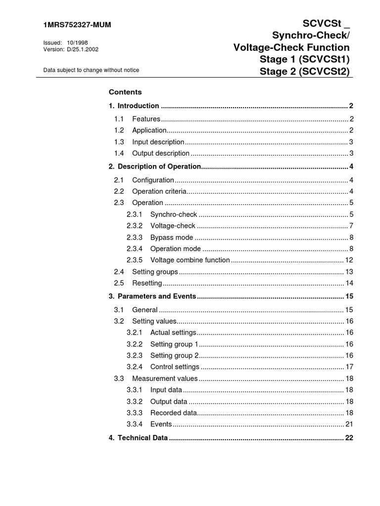 SCVCST - Synchro-Check/ Voltage-Check Function Stage 1 (Scvcst1) Stage ...