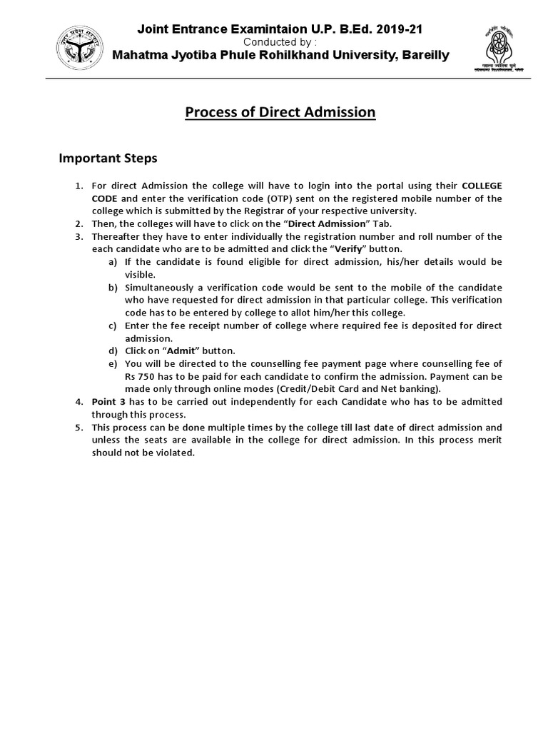 Process of Direct Admission New | PDF | Finance & Money Management