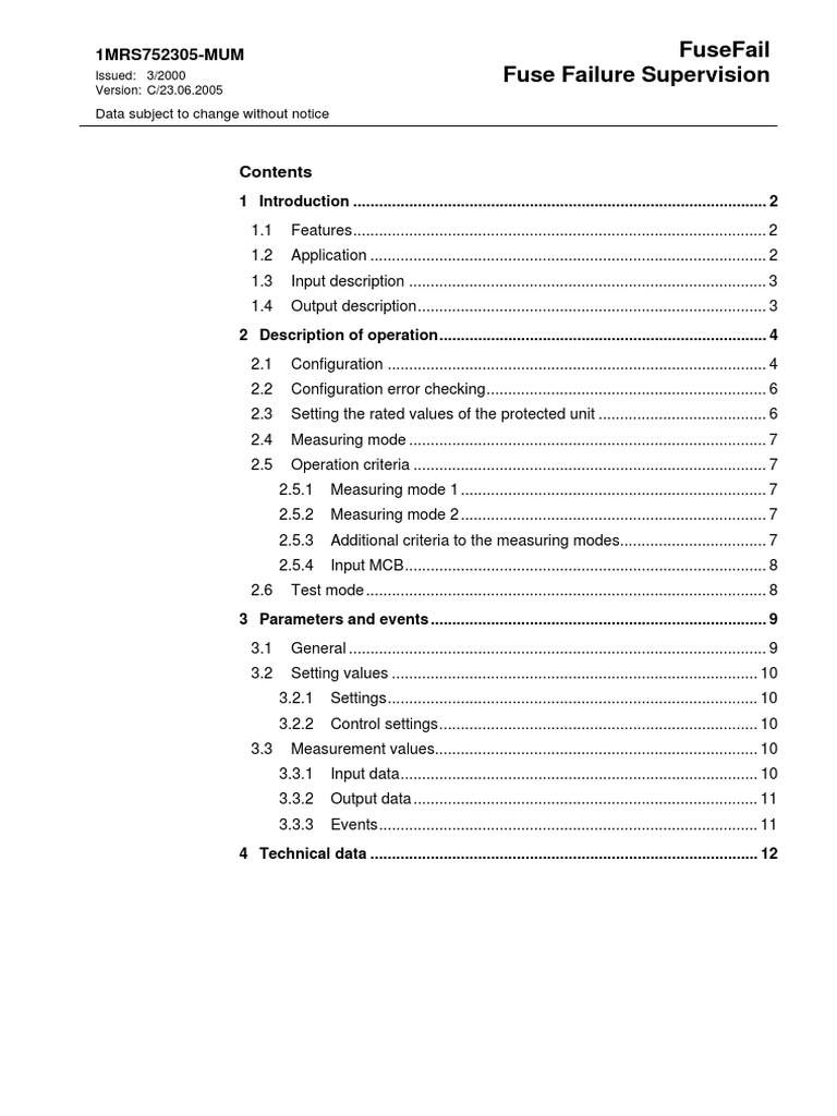 Fusefail Fuse Failure Supervision: 1Mrs752305-Mum | PDF | Parameter ...