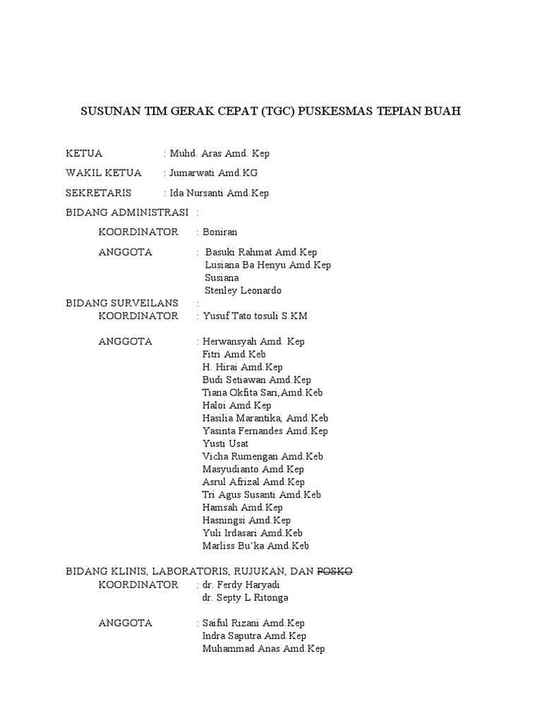 Susunan Tim Gerak Cepat PKM Tepian Buah | PDF | Seni | Sains & Matematika