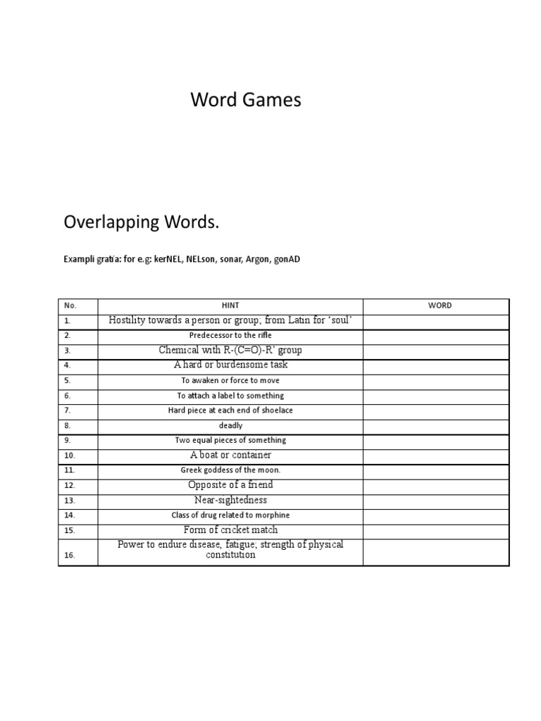 Word Games: Overlapping Words | PDF