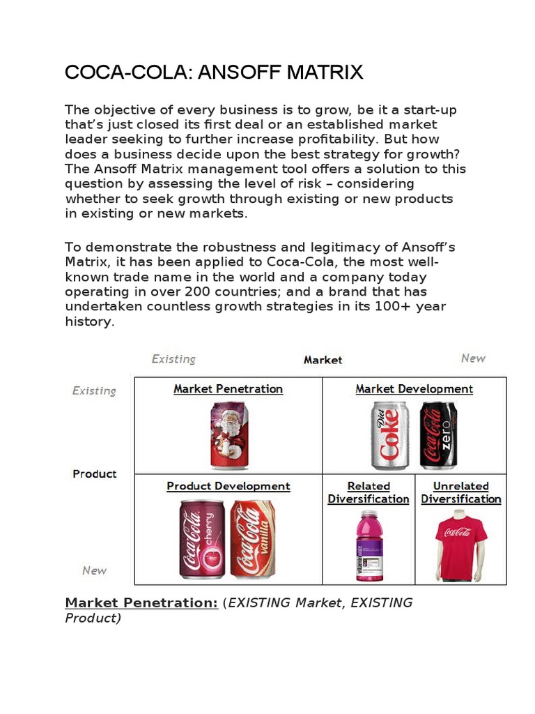 Coca-Cola Ansoff Matrix Explained | PDF | Coca Cola | Brand